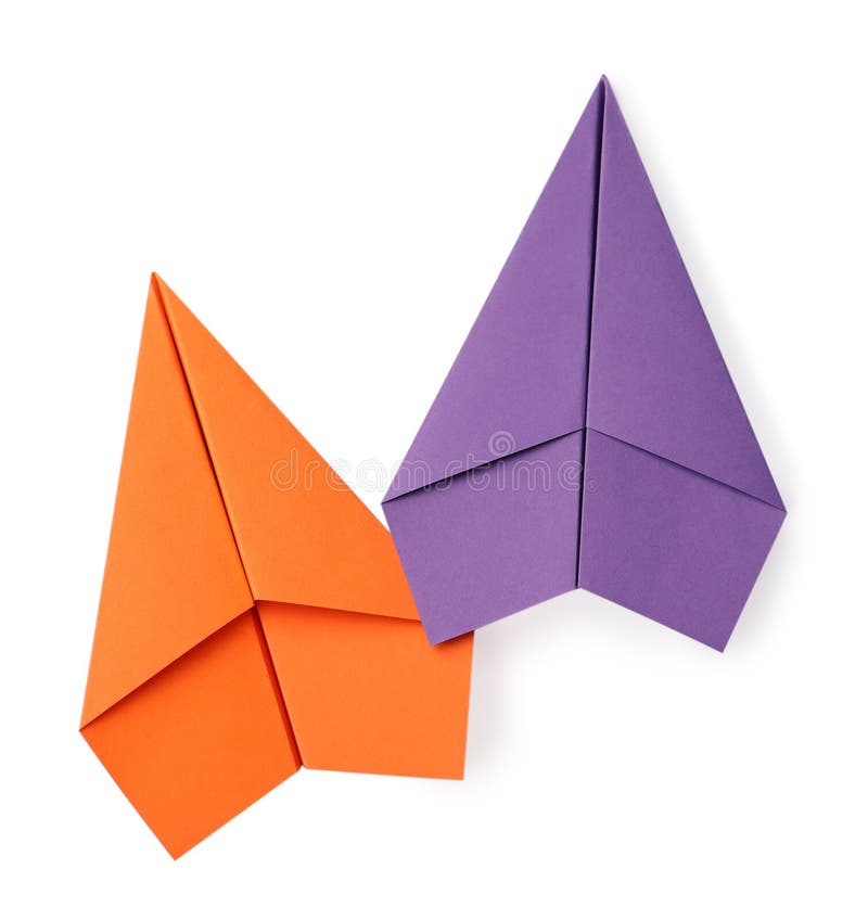 Handmade Orange and Purple Paper Planes Isolated on White, Top View ...