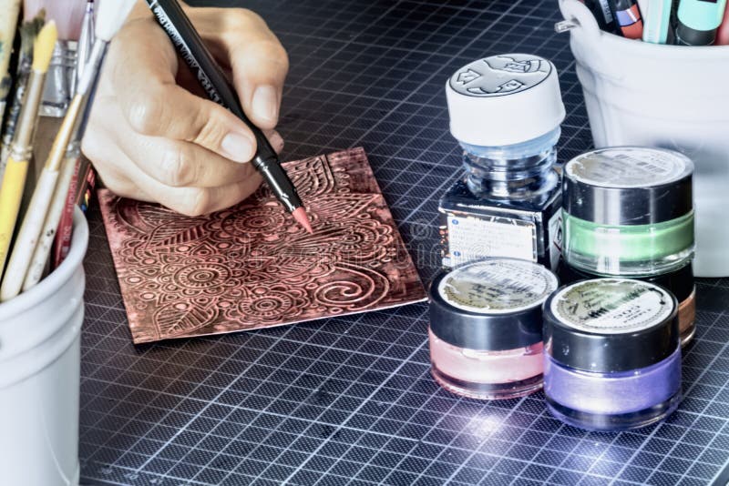 Handmade Painting on Metal Surface Stock Photo - Image of minimalist ...