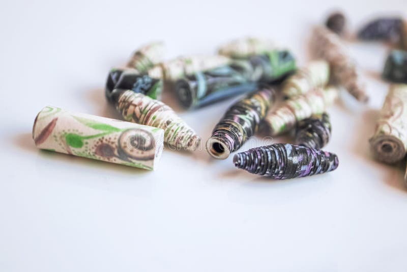 Handmade Paper Beads of Brown, Green, Black Colored Floral Patterns ...
