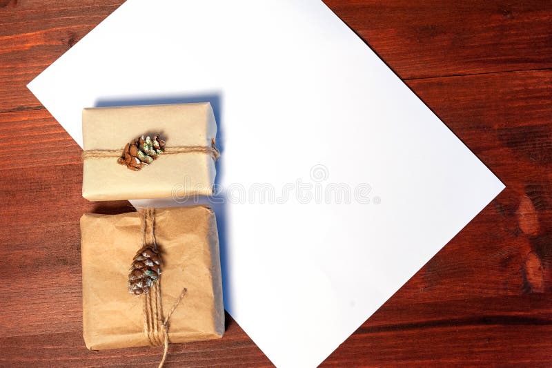Handmade Paper Boxes on Wood with Copy Space Stock Photo - Image of ...