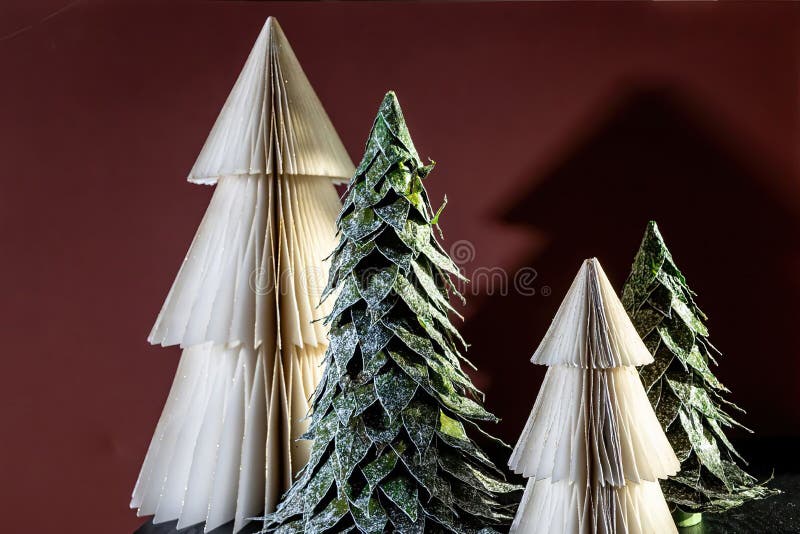 Handmade Paper Christmas Trees on the Table. Stock Image - Image of ...