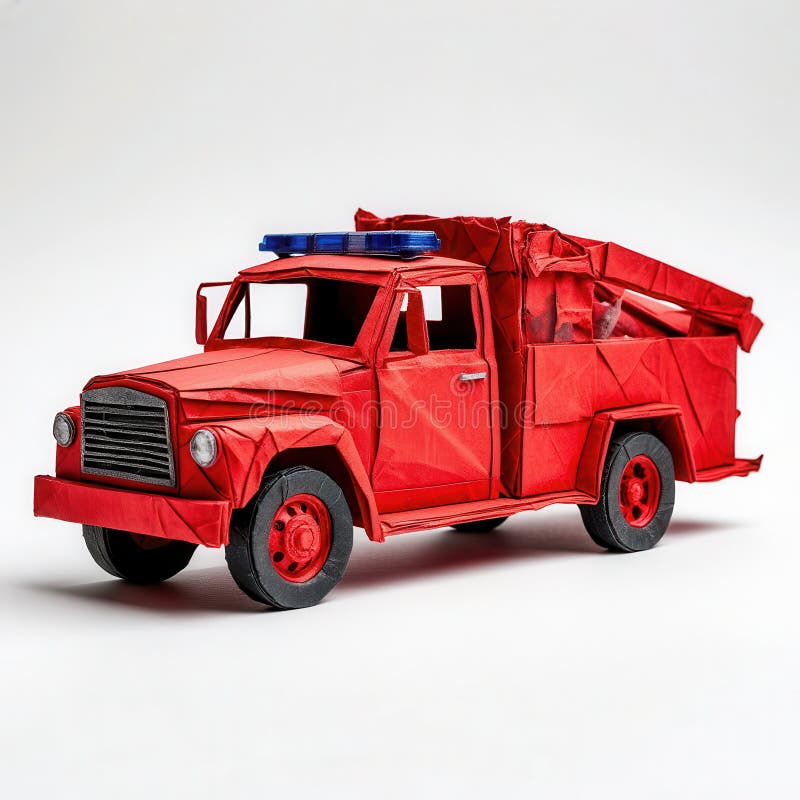 Handmade Paper Fire Truck with Blue Siren Stock Photo - Image of ...