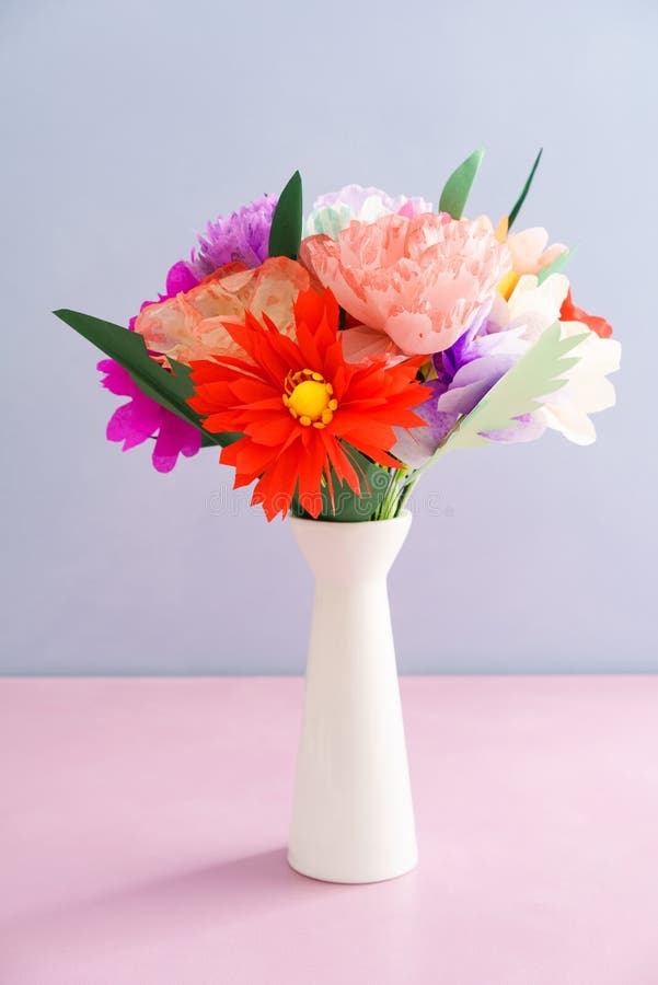 Handmade paper flowers stock photo. Image of craft, vase - 81117590