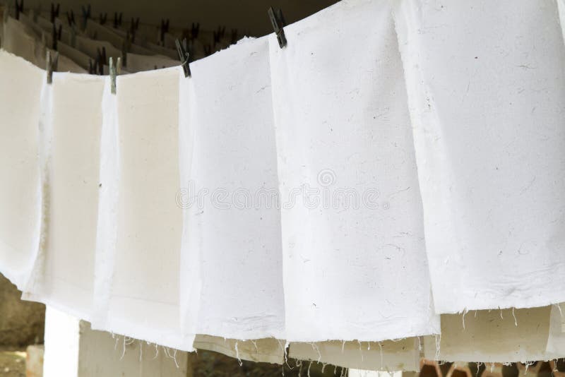 Handmade Paper Hung Up for Drying Stock Photo - Image of announce ...