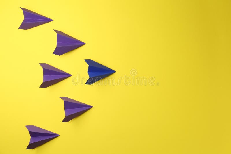 Handmade Paper Planes on Yellow Background, Top View. Space for Text ...