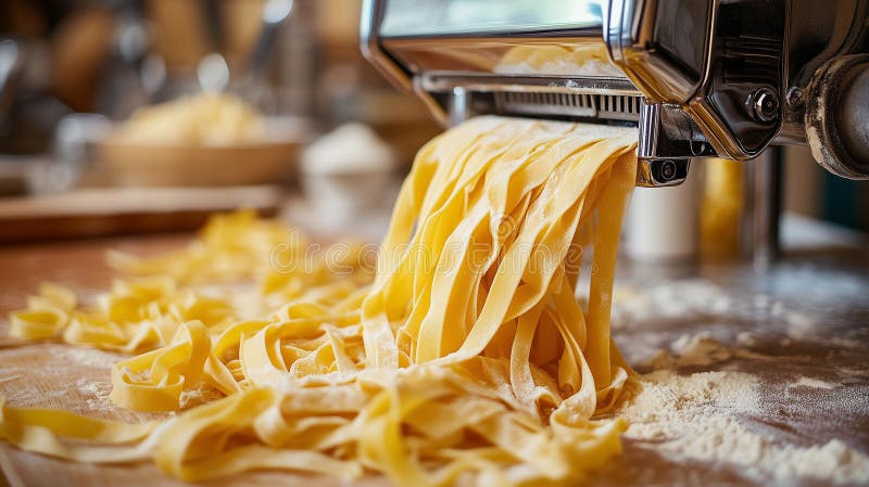 Handmade Pasta Being Shaped by a Traditional Machine in a Rustic ...