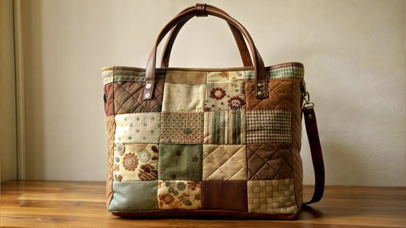 Handmade Patchwork Bag Made from Colorful Quilted Fabric Rustic Wooden ...