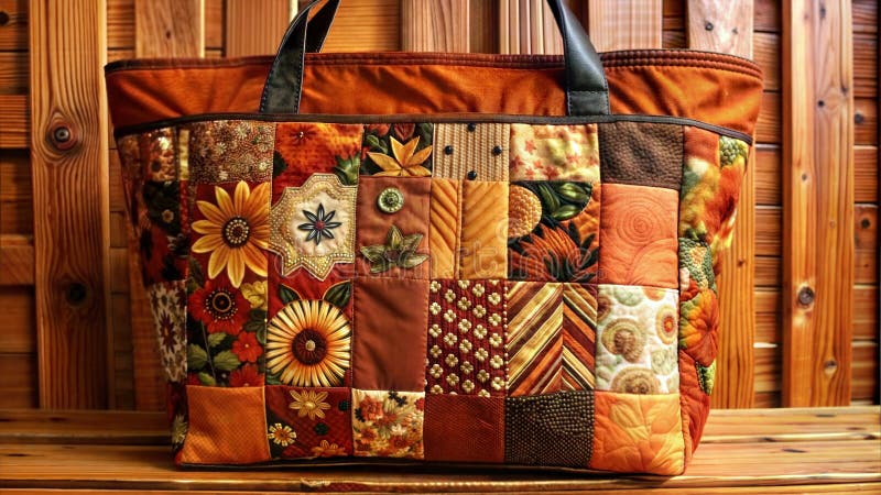 Handmade Patchwork Bag Made from Colorful Quilted Fabric Rustic Wooden ...