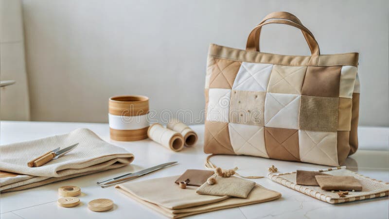 Handmade Patchwork Bag Made from Colorful Quilted Fabric Rustic Wooden ...