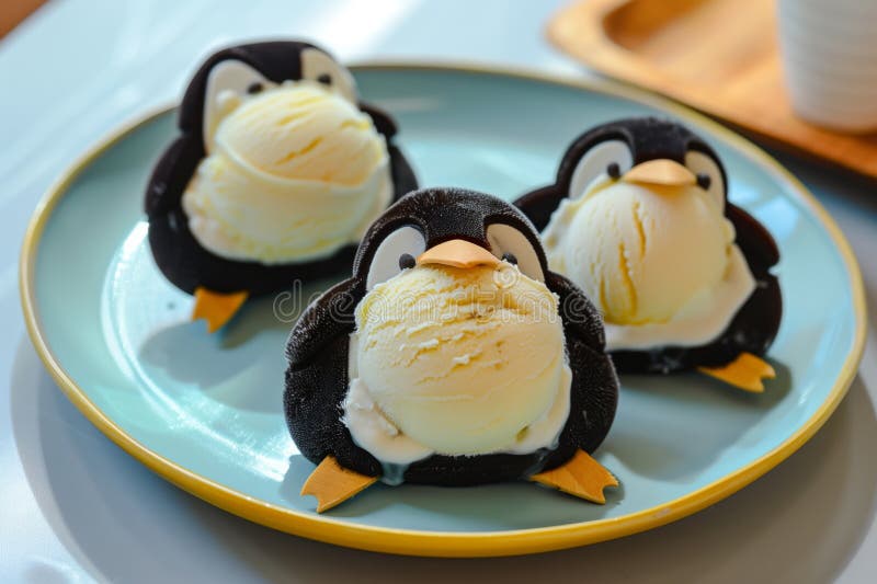 Handmade Penguinshaped Ice Cream Served on Plate Stock Image - Image of ...