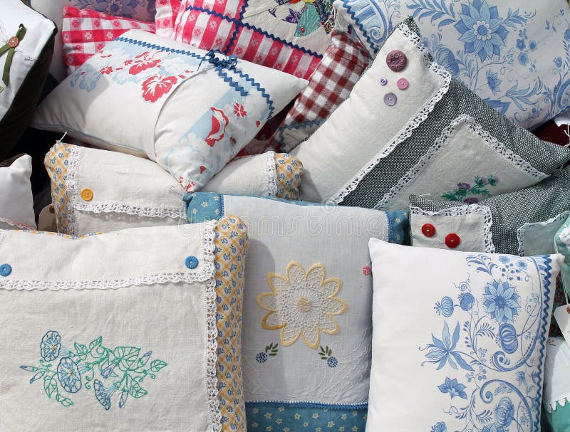 Handmade Pillows stock photo. Image of fabrics, lace - 80024166