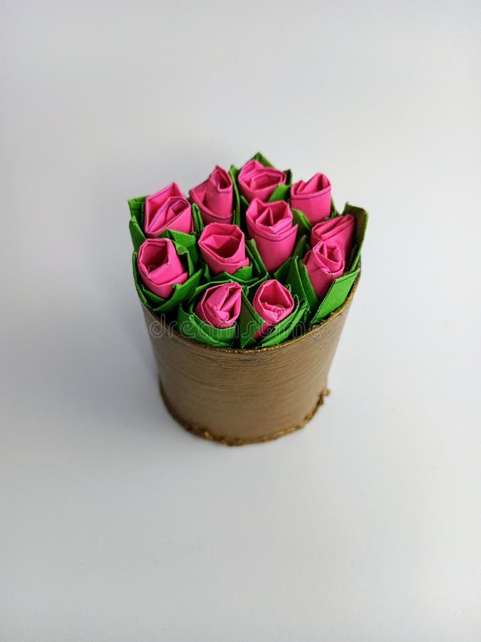 Handmade pink paper roses stock photo. Image of little - 312531704