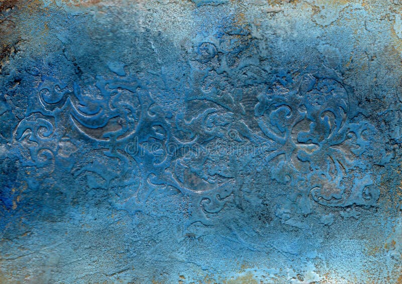 Blue Plaster Wall with Floral Elements Stock Photo - Image of water ...