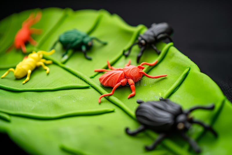 Handmade Plasticine Insects on a Green Leaf Stock Image - Image of ...