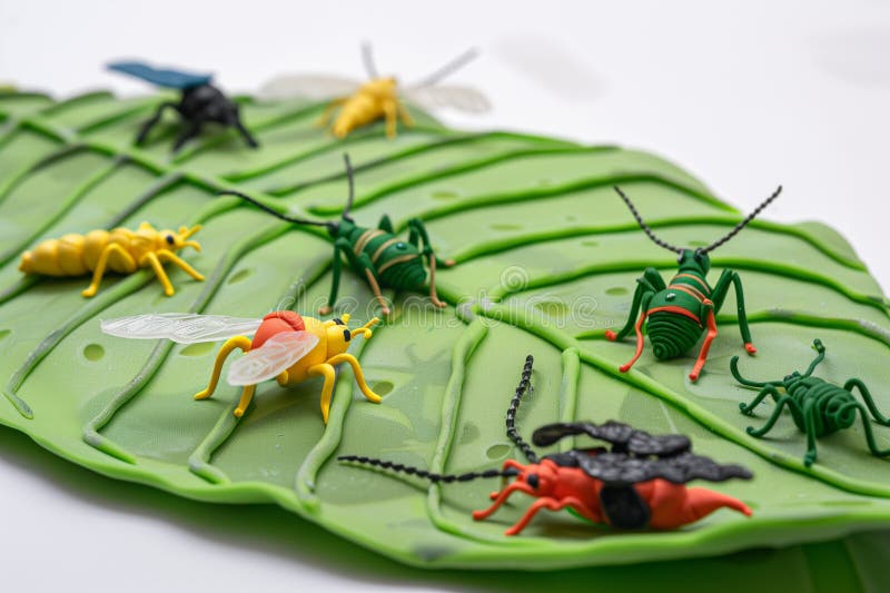 Handmade Plasticine Insects on a Green Leaf Stock Photo - Image of ...