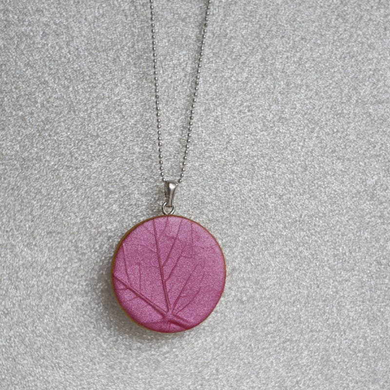 Handmade Polymer Clay Necklace with Leaf Texture Pendant Stock Photo ...