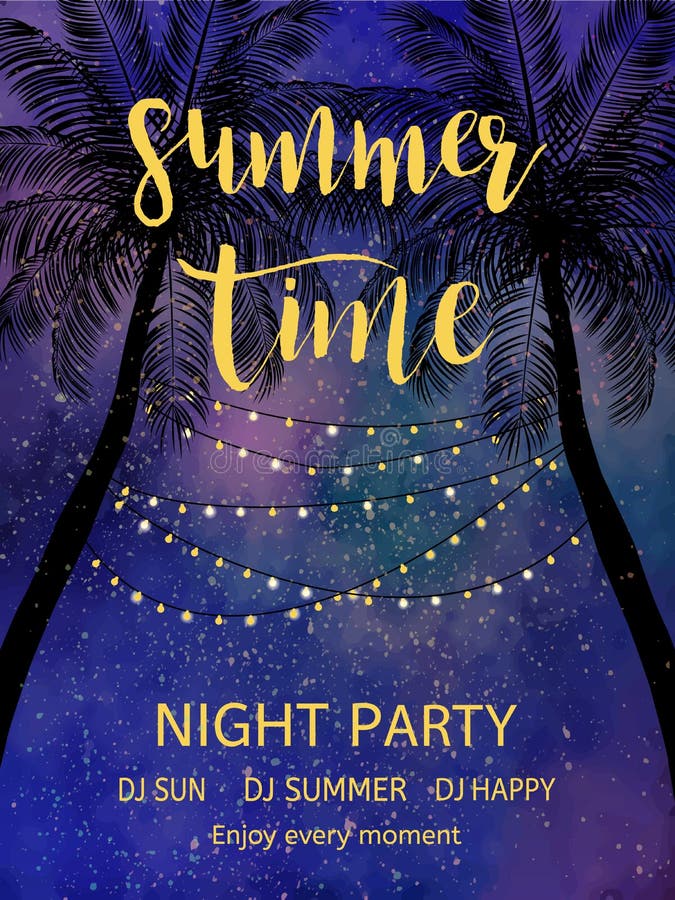 Handmade Poster on Watercolor Background with Palm Trees. Stock Vector ...