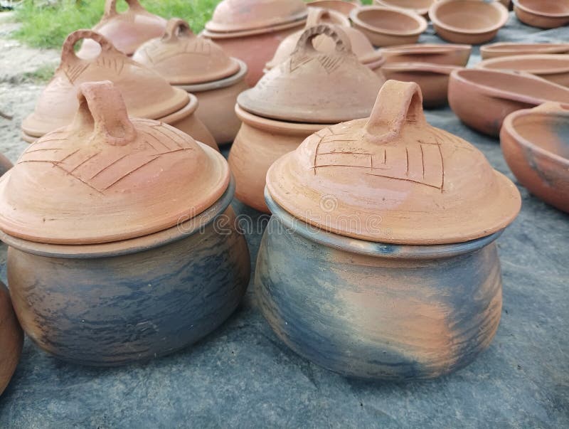 Handmade Pottery Bowls and Pots. Traditional Clay Cookware Stock Photo ...
