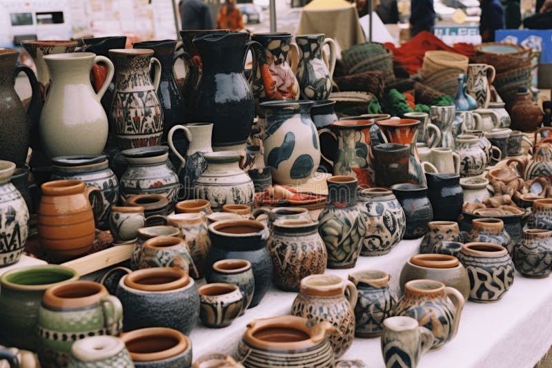 Handmade Pottery and Ceramics Displayed at a Market Stall Stock ...
