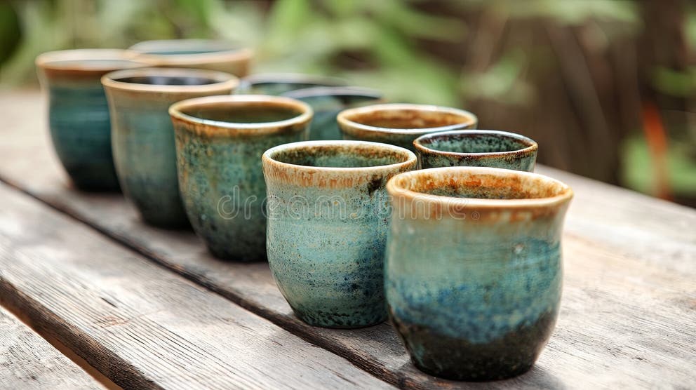 Handmade Pottery Cups for Wedding Drinks Served Outdoors . Stock Photo ...