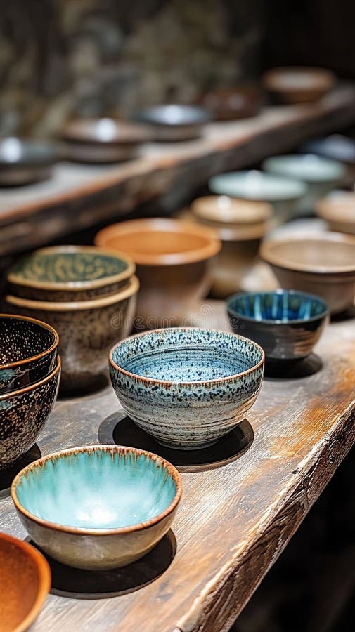 A Handmade Pottery Display with Beautiful Bowls and Vases. Pic Stock ...