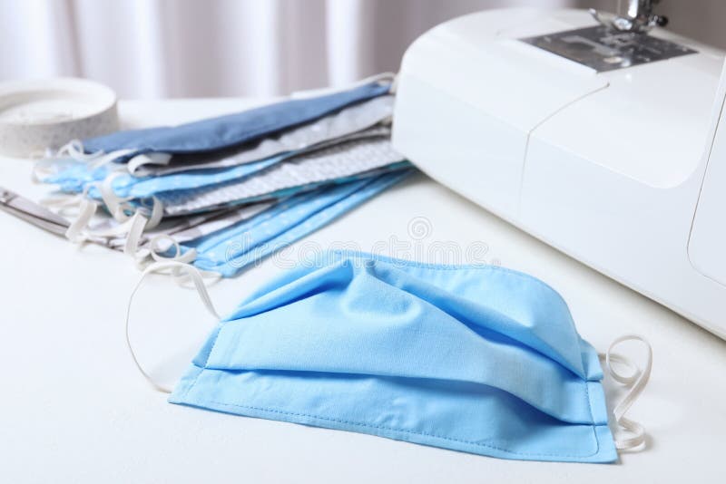 Handmade Protective Mask on Table. Sewing Idea Stock Photo - Image of ...