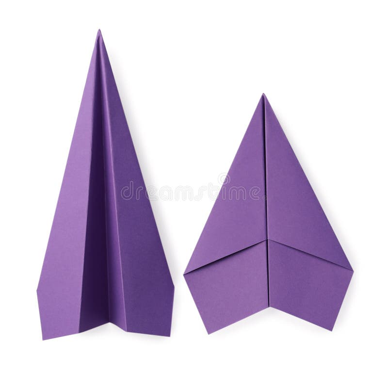 Handmade Purple Paper Planes Isolated on White, Top View Stock Image ...