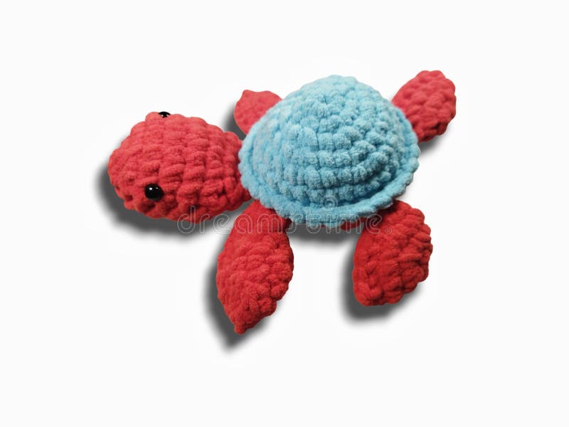 Handmade Red and Blue Crocheted Sea Turtle Toy Stock Image - Image of ...