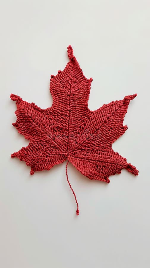 Handmade Red Crocheted Leaf on White Background, Autumn Decor Concept ...