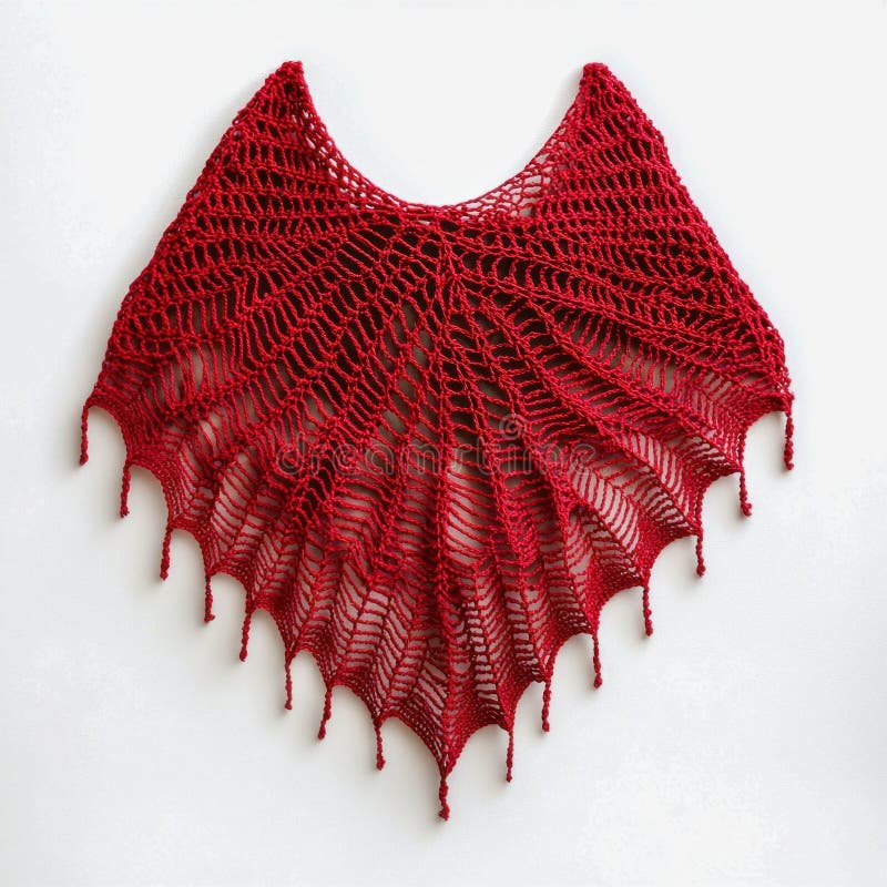A Handmade Red Knitted Shawl is Displayed Against a Bright White ...