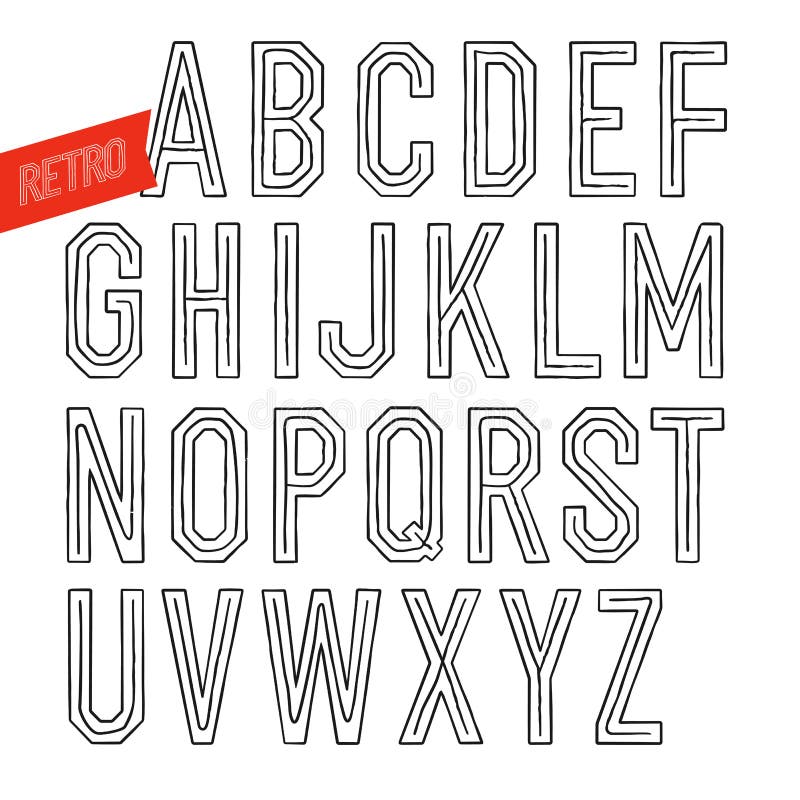 Handmade Retro Inline Outline Font. White Letters on White Background ...