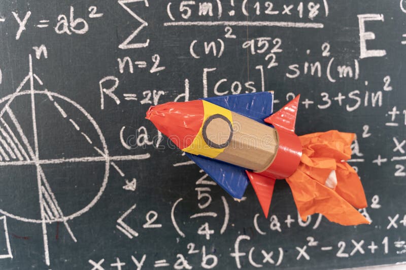 Handmade Rocket on Blackboard with Math and Science Formulas for ...