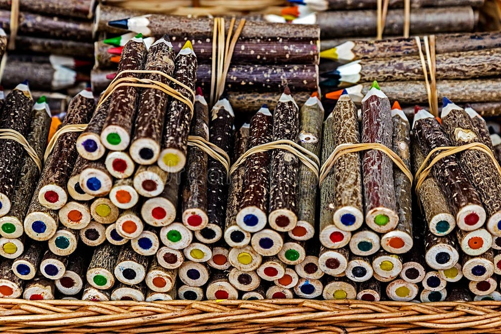 Handmade Rustic Colored Pencils Stock Image - Image of detail, group ...