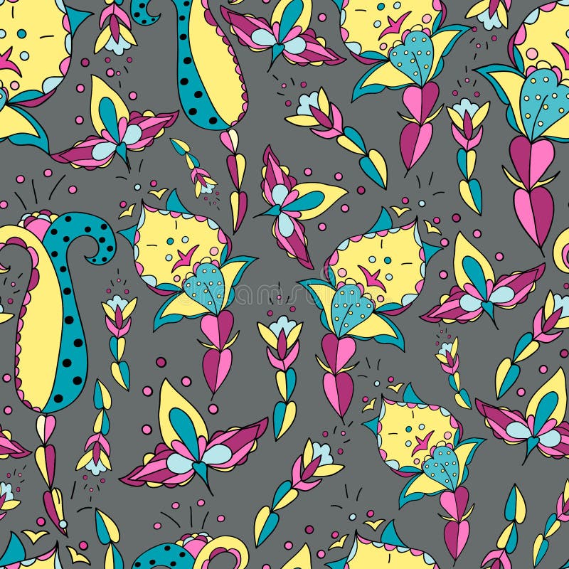 Handmade Seamless Floral Pattern Stock Illustration - Illustration of ...