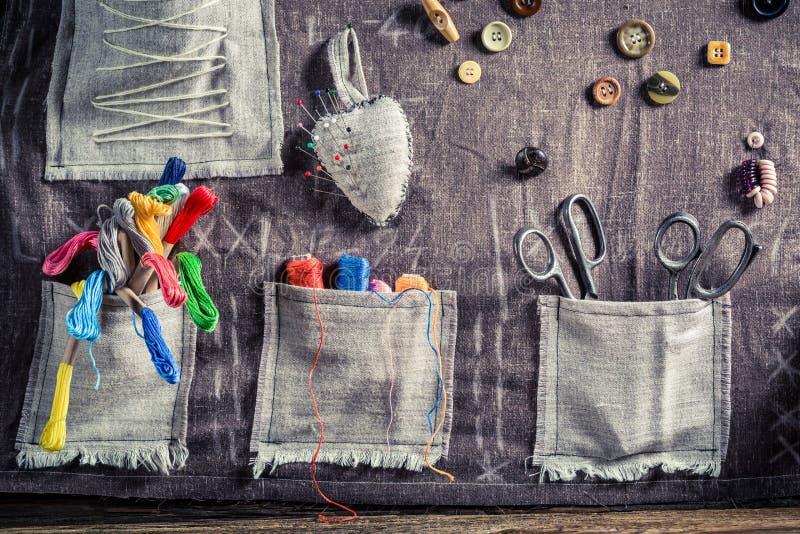 Handmade Sewing Cloth Made of Buttons, Needles and Threads Stock Image ...