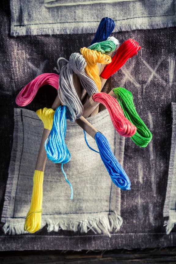 Handmade Sewing Mat Made of Buttons, Needles and Threads Stock ...