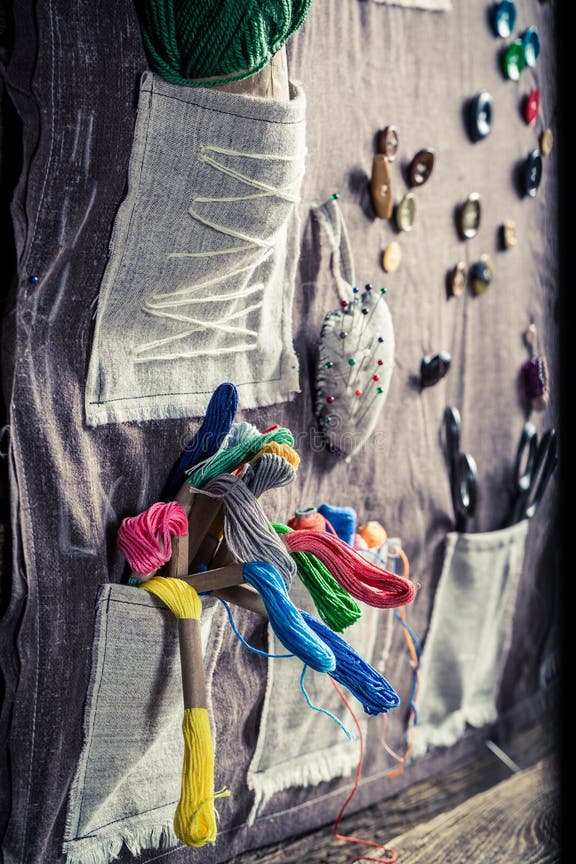 Handmade Sewing Mat Made of Threads, Needles and Buttons Stock Image ...