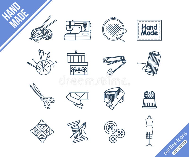 Handmade and Sewing Outline Icons Set Stock Vector - Illustration of ...