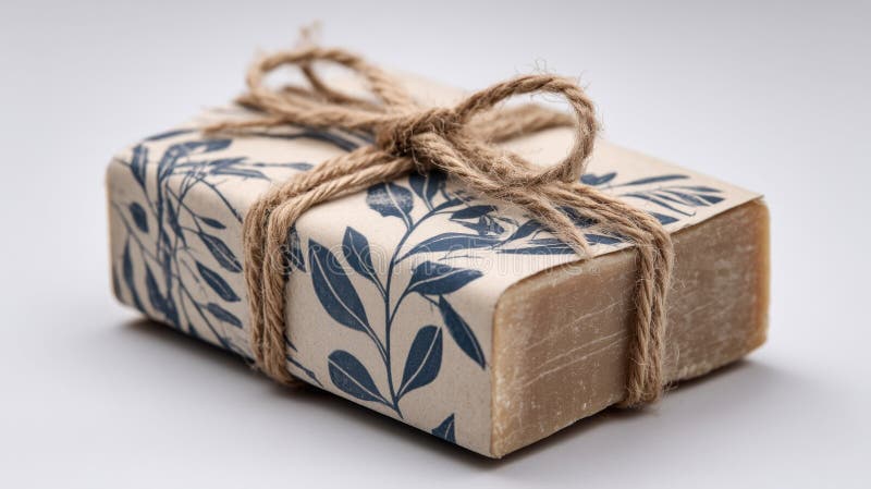 Handmade Soap Bar with Leaf Pattern Wrapping and Twine Tie Stock ...