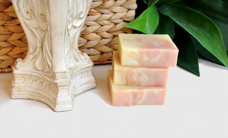 Handmade Soap Bars with Greenery and Basket Stock Image - Image of ...