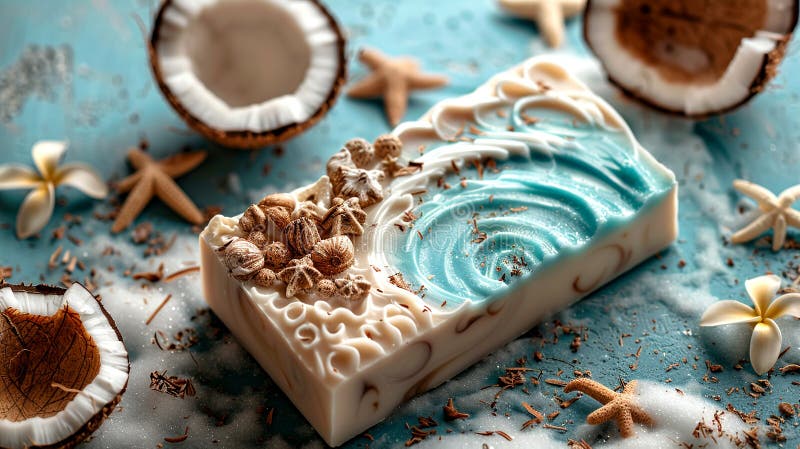 Artisan-crafted Ocean Wave Soap with Shell Decorations on a Sandy ...