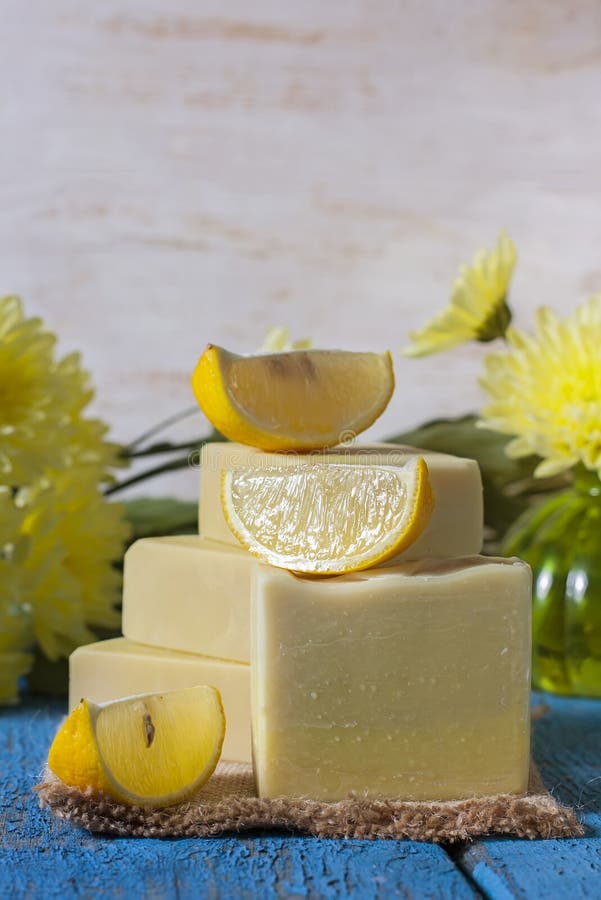 Handmade soap with lemon. stock photo. Image of froth - 76180946