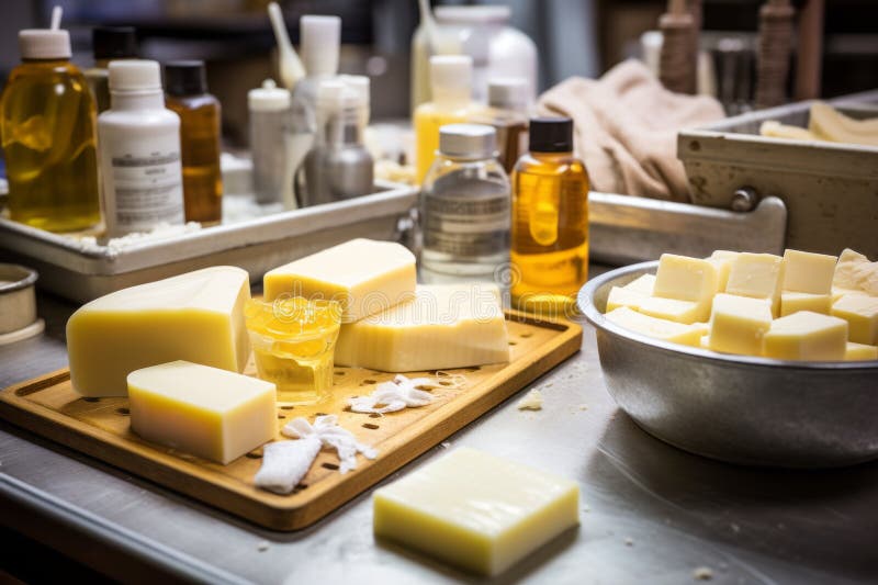 Handmade Soap Production, Worktable in a Laboratory, Close Up Stock ...