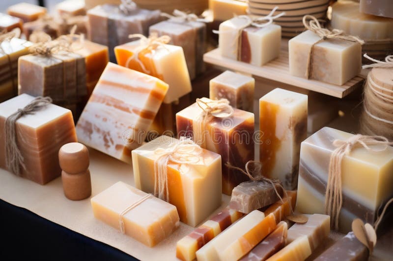 Handmade Soaps with Different Layers and Textures are Presented on a ...