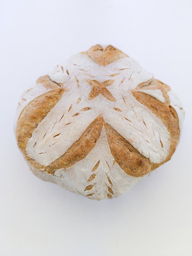 Handmade Sourdough Bread with Symmetrical Drawing Stock Photo - Image ...