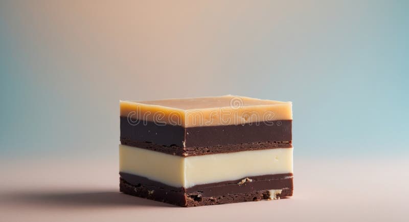 Handmade Square Dessert with Chocolate and Vanilla Layers in Soft ...