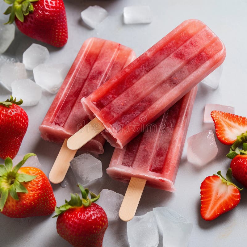 Handmade Strawberry Popsicles Stock Illustration - Illustration of ...