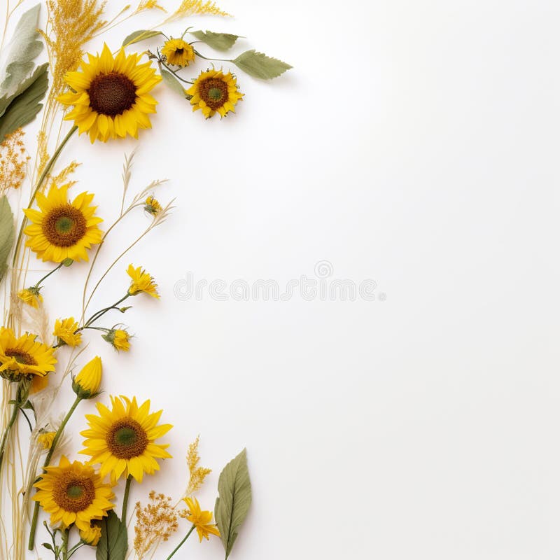 Handmade sunflower border stock illustration. Illustration of ixora ...