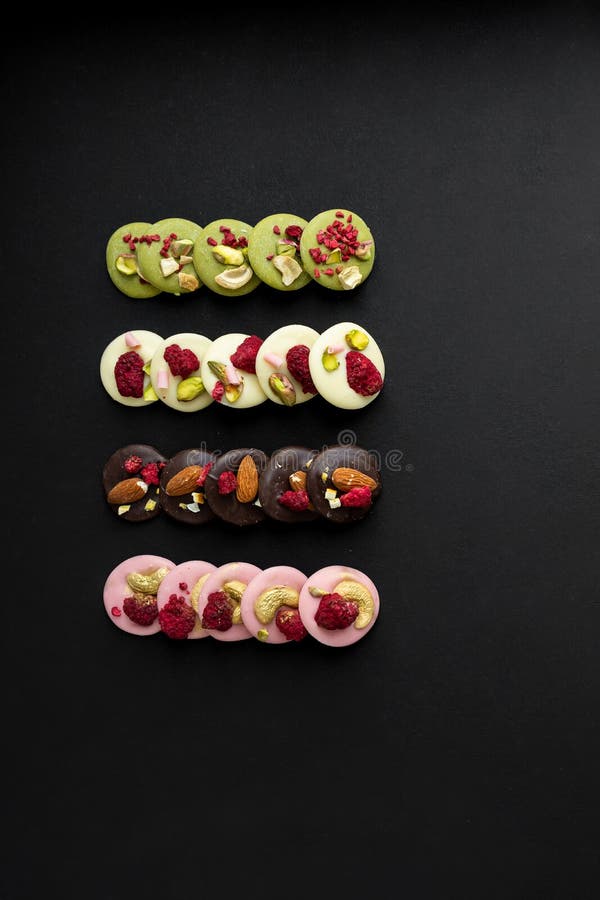 Handmade Sweets with Berries and Fruits on a Black Background Stock ...