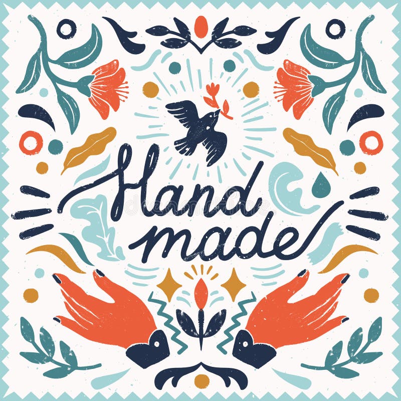 Hand Made Icon or Logo. Vintage Stamp Icon with Hands and Heart Image ...